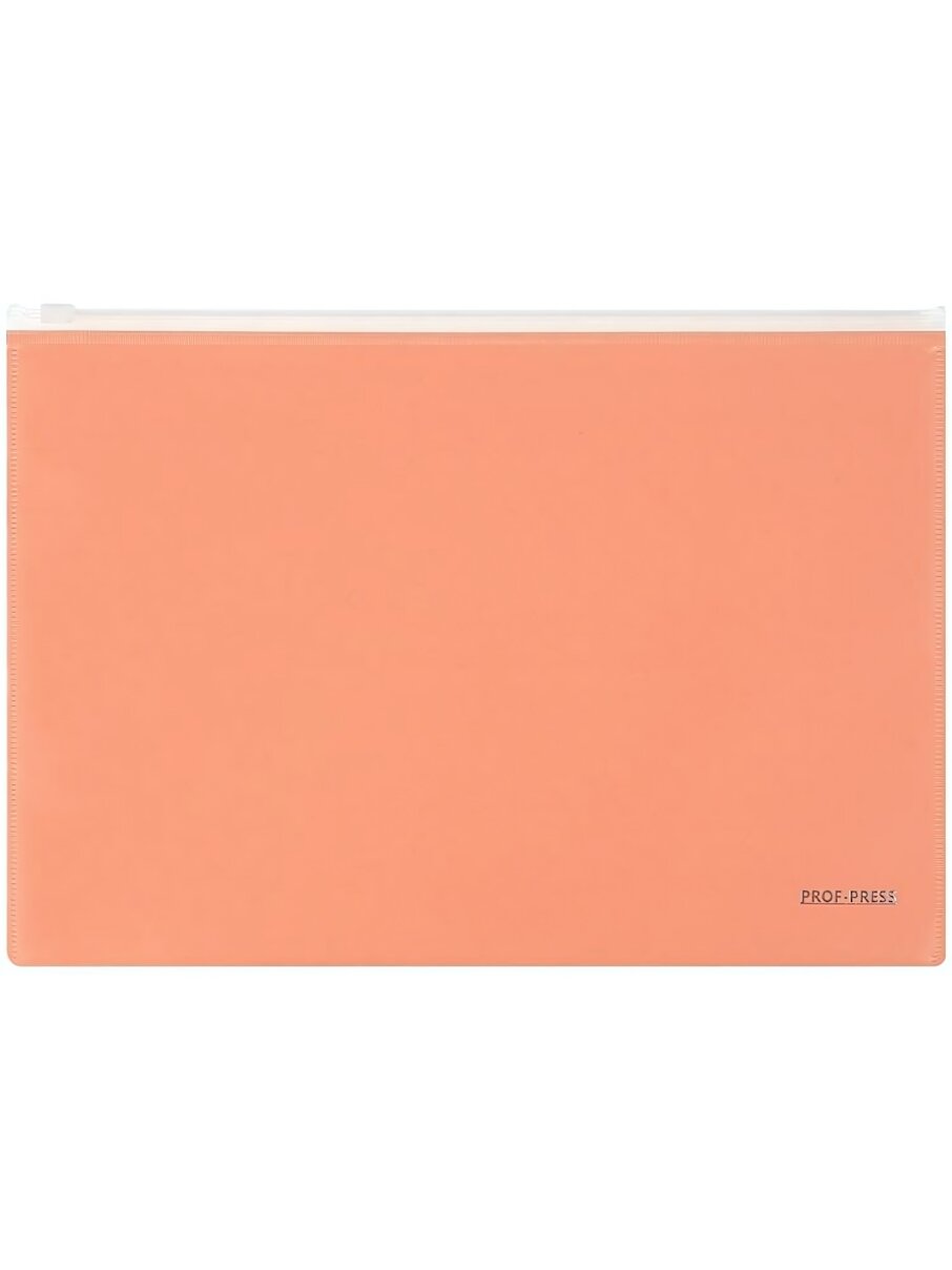 Папка-конверт на молнии а4, персиковый, матовая, 180 мкм, горизонтальная, для документов