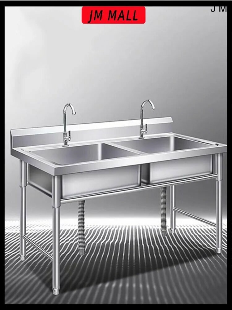 Сварная двухсекционная мойка 100x50x80 см из нержавеющей стали для кухни премиум