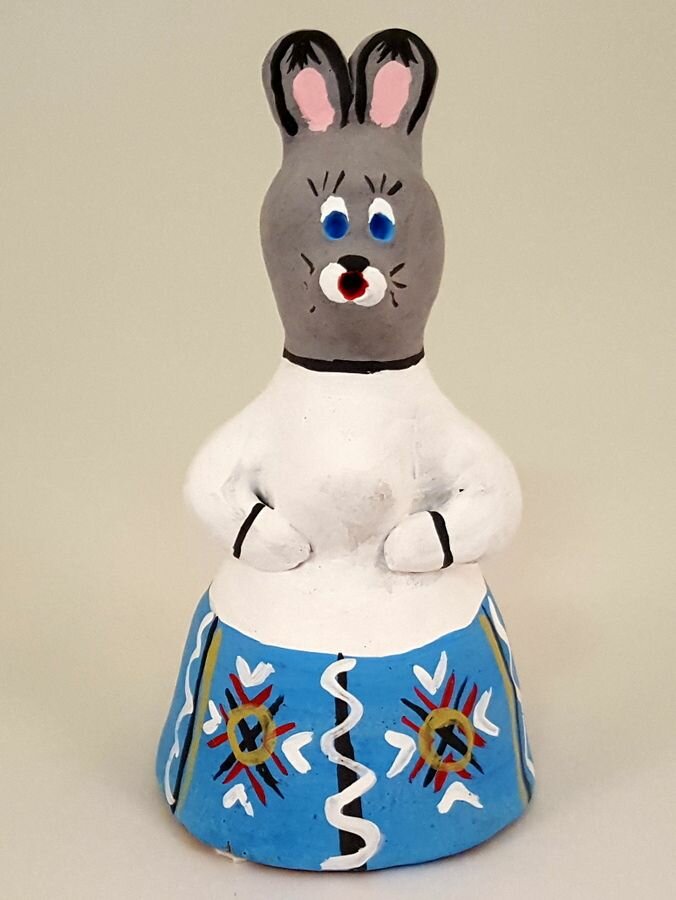 Зайчиха в юбке, Каргопольская глиняная игрушка, ручная авторская работа