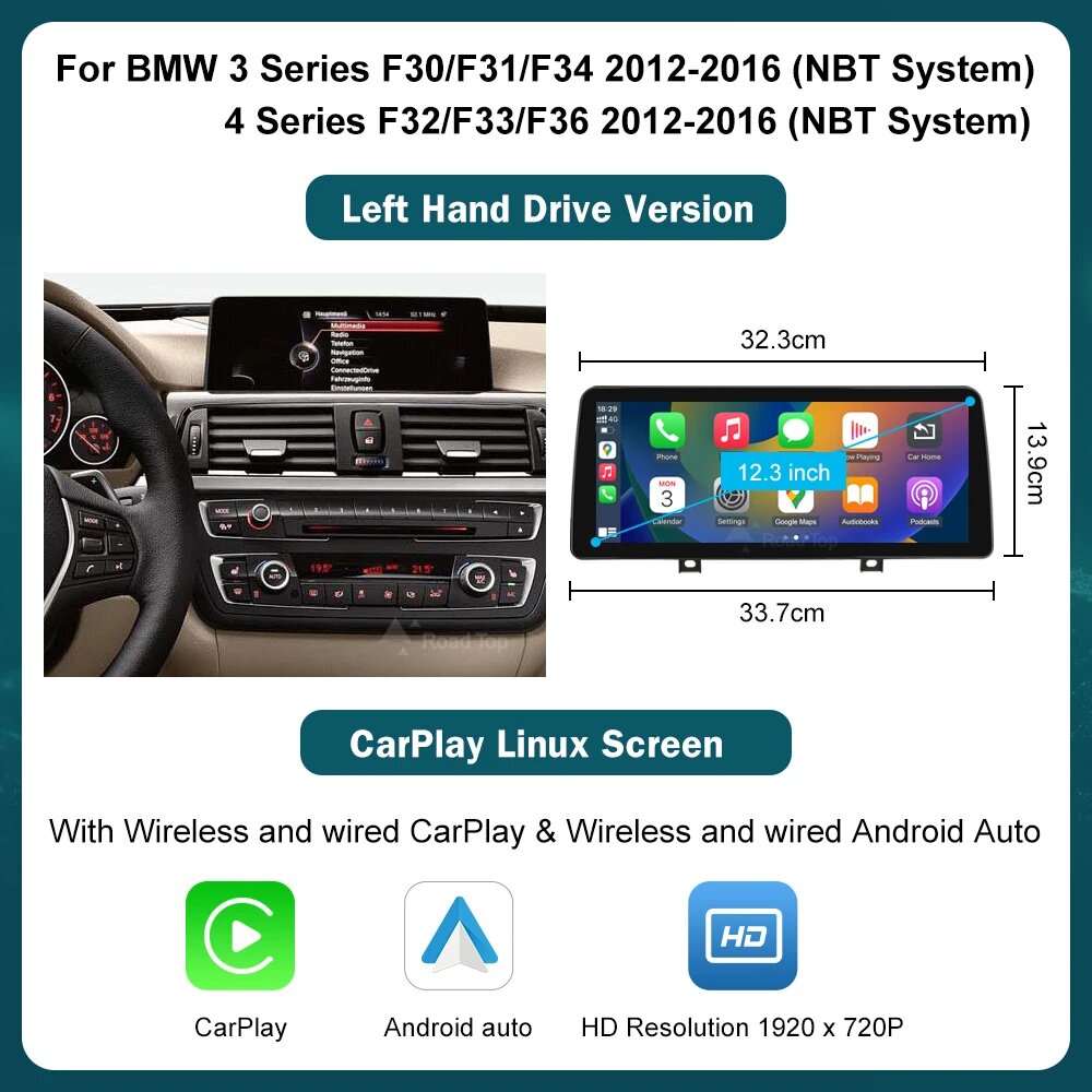 12,3 Беспроводная система CarPlay Linux, мультимедийный дисплей для BMW серии 3, 4 12.3 F30 LHD NBT