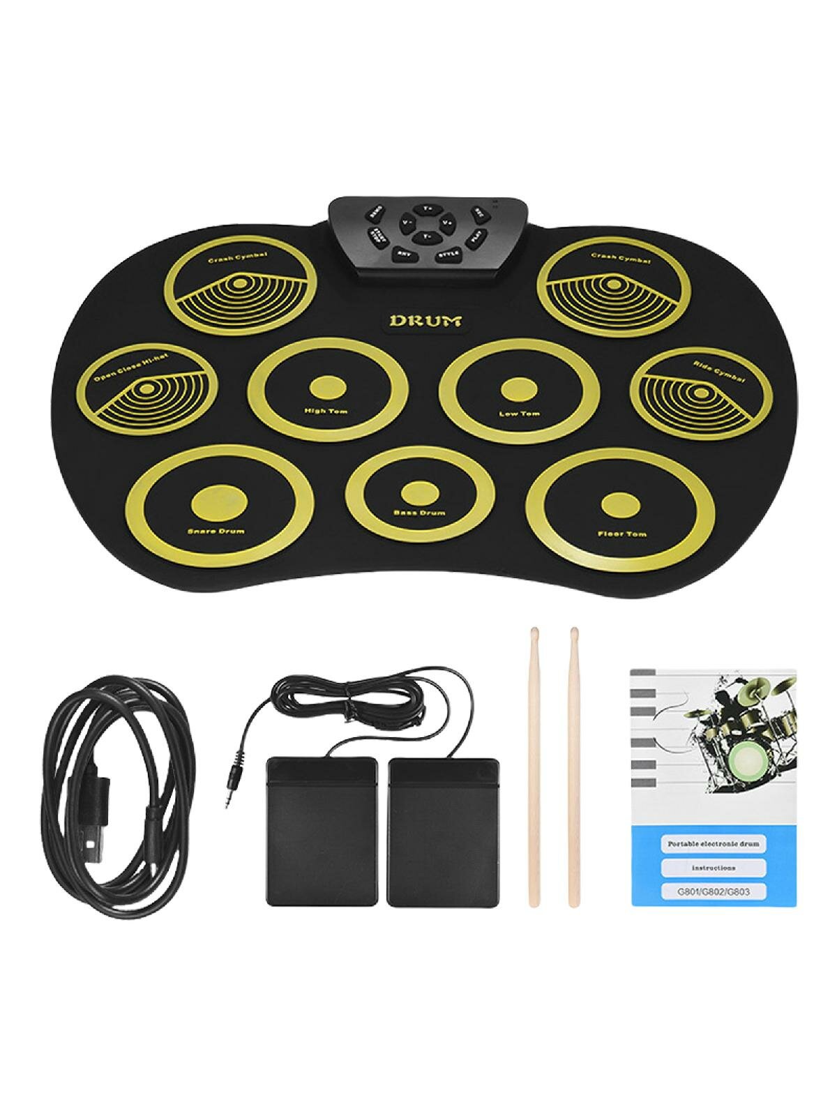 9 Пэдов Сворачивают Барабан Встроенные Гнезда для динамиков и наушников Барабанные палочки Педаль барабана