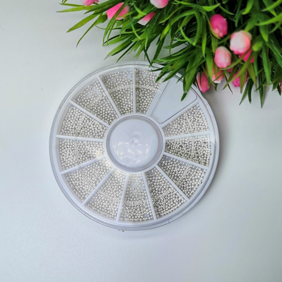 Карусель с металлическими бульонками для дизайна ногтей, цвет серебро