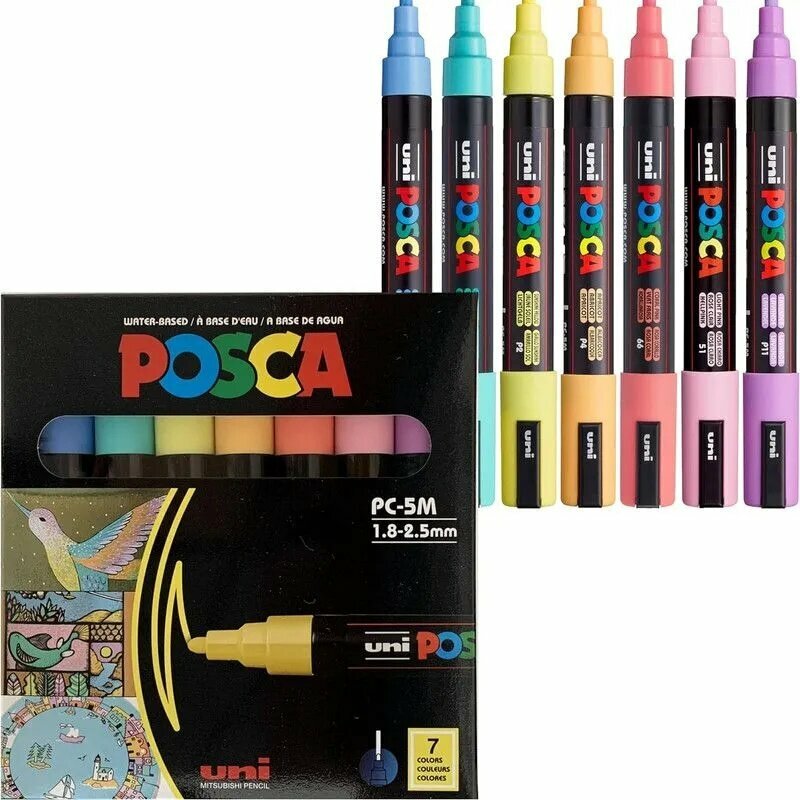 POSCA Маркер Акриловый, толщина: 1.8 мм, 7 шт. для граффити, для декорирования