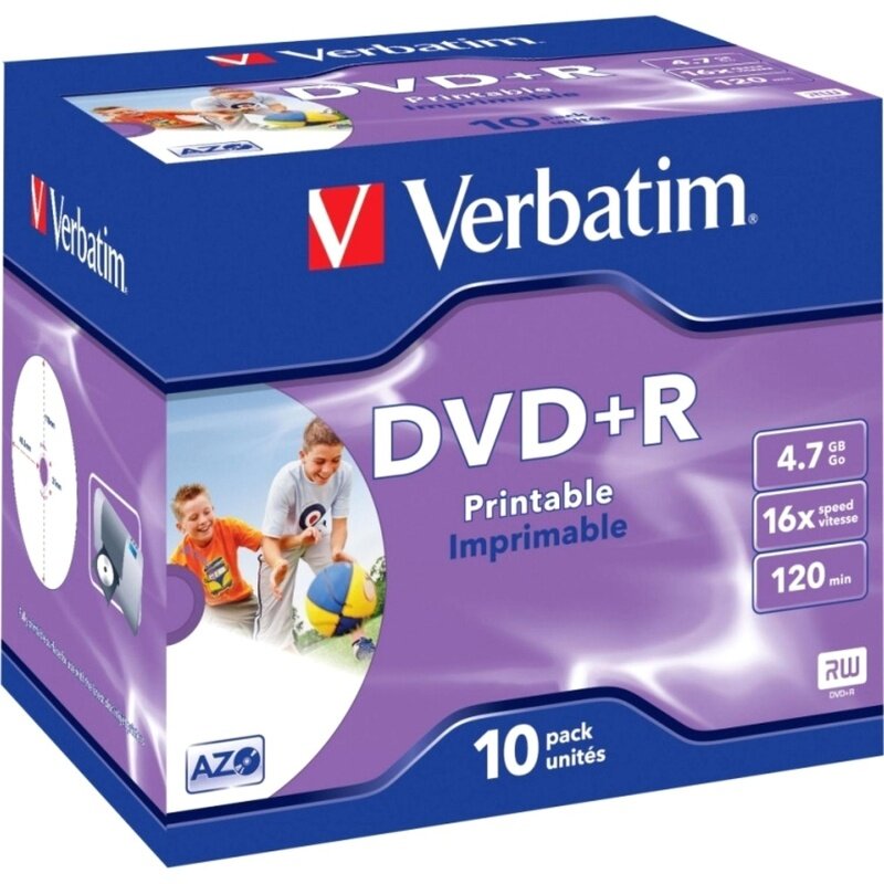 Диск DVD+R Verbatim объем памяти 4.7 Gb, 16x Jewel case, 10 шт (43508)