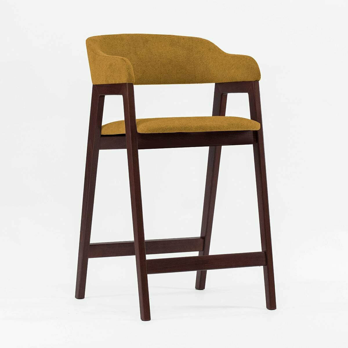 Стул полубарный Челси желтая ткань массив бука (темный орех) высота подлокотников 83,5 см для дома/для гостиной/для столовой/для кафе/кухонный стул/стул кухонный