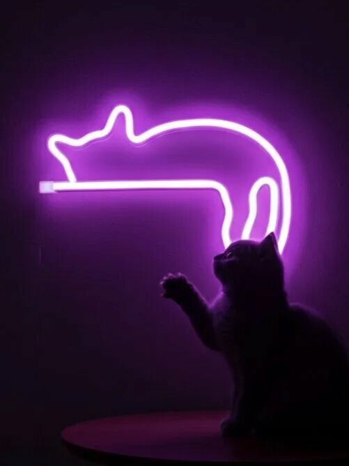 Неоновая вывеска Ленивый Кот фиолетовая LED USB/батареи ночник для домашнего декора и праздничного освещения