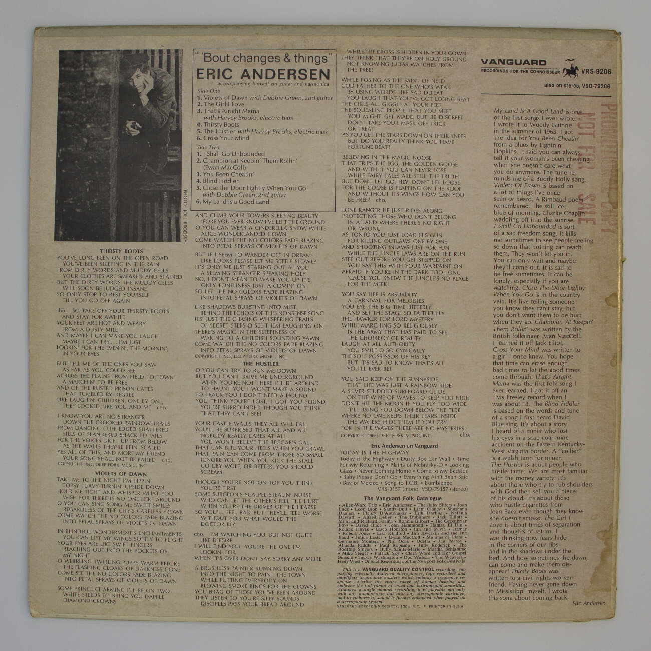 Виниловая пластинка Eric Andersen - 'bout Changes & Things, 1xLP, EX — фото 1