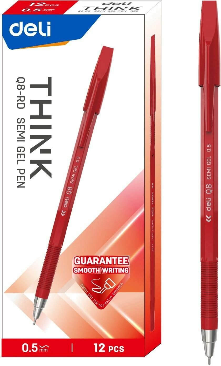 Набор шариковых ручек Deli Think, красные чернила, линия 0.5 мм, 12 шт (EQ8-RD)