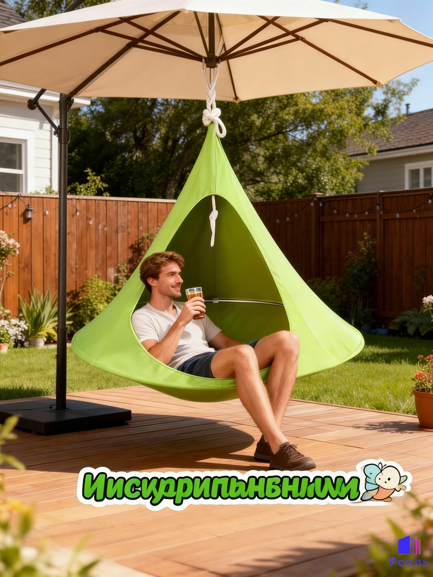 Подвесное кресло-качели Бабочка для двоих, 1 метр для дома и улицы, раскладное, грузоподъемность 100 кг, в чехле