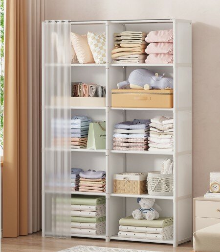 Стеллаж шкаф для хранения Ridberg в гостиную Ridberg 10 ячеек с шторкой (белый)