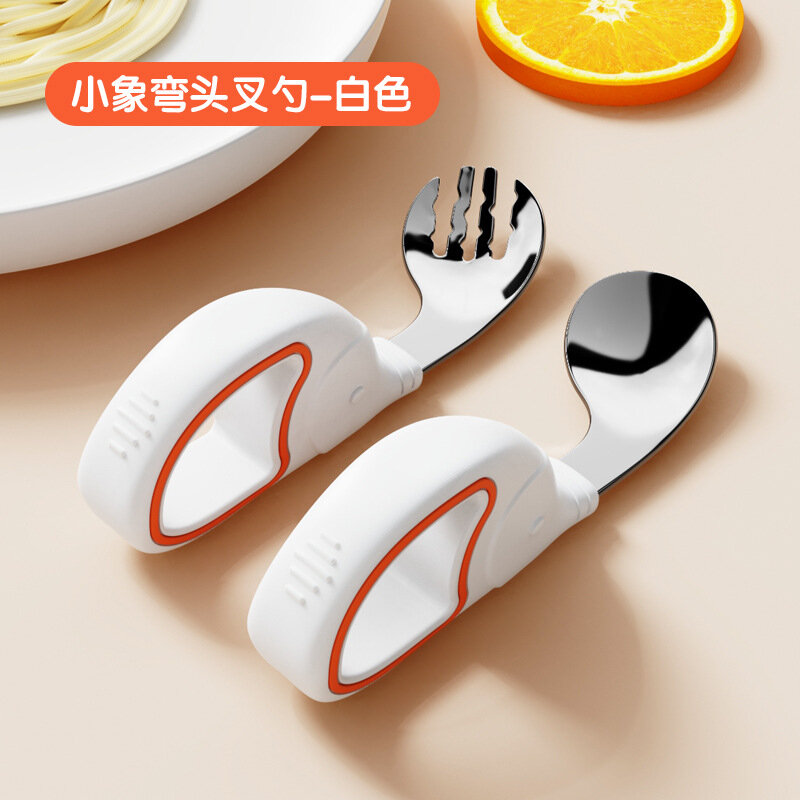 Детский набор столовых приборов из нержавеющей стали 304, ложка и вилка, кремово-белый, 2 шт для малышей