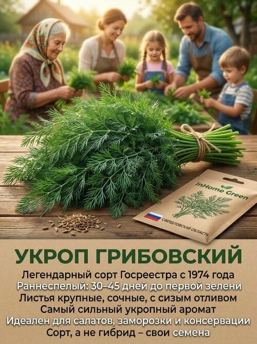 Укроп Грибовский (2 г) Самый ароматный раннеспелый сорт! От всходов до уборки 30-45 дней, листья сочные очень ароматные, для свежего потребления, заморозки и консервирования