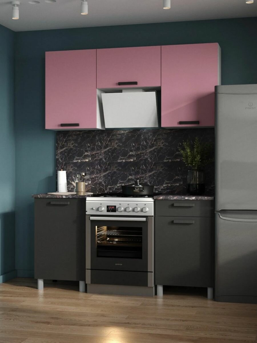 Кухонный гарнитур (кухня) без столешницы Осло 1.6м с окапом, МДФ/ЛДСП, Белый/Карбон Сакура/Карбон Вулкан 1600х2160х430 тэкс