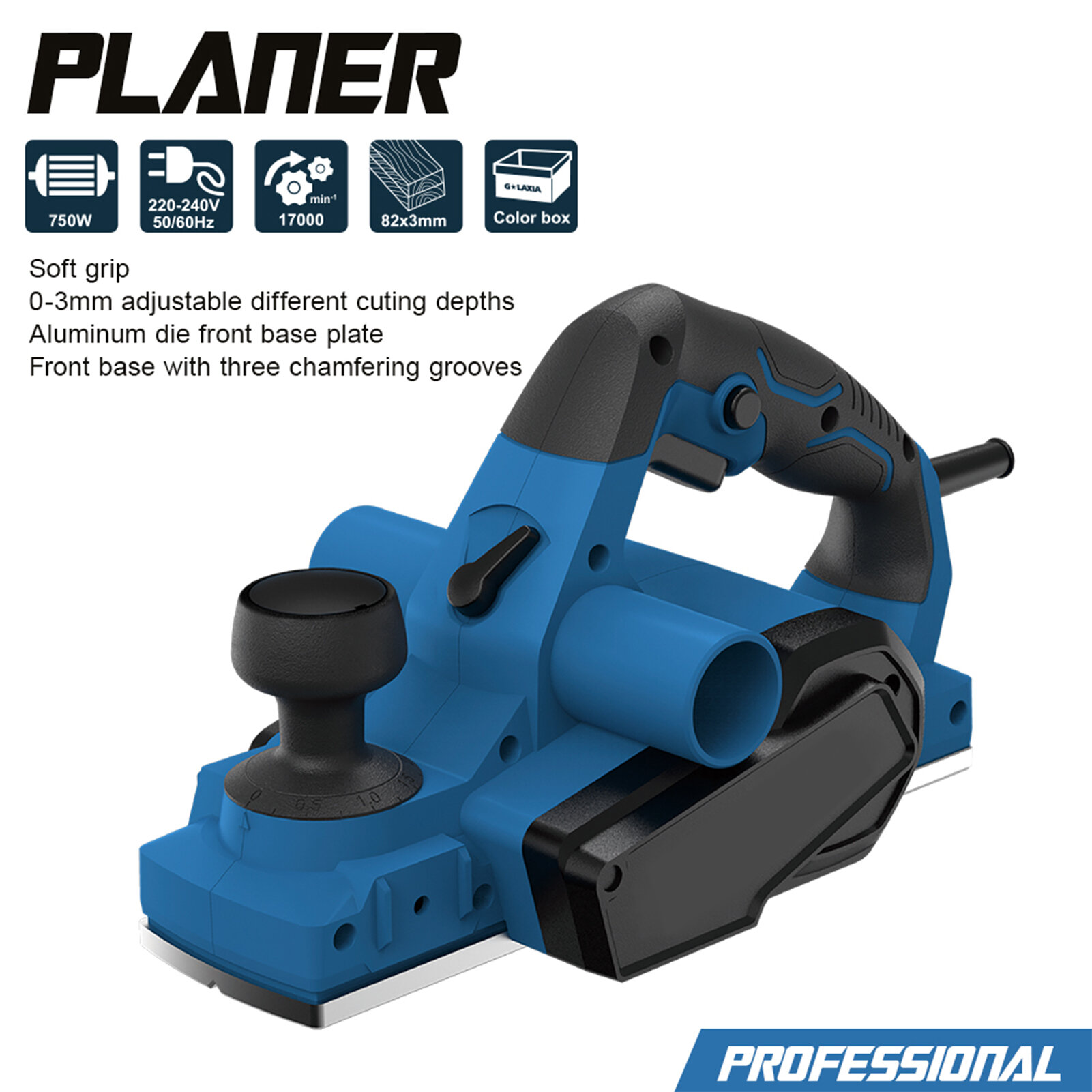 Электрорубанок 710W 17000rpm, ширина строгания 82mm (3-1/4in), UK