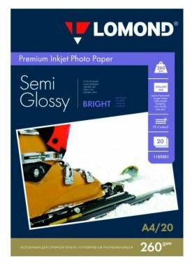 Фотобумага Lomond A4, 260г/м2, 20 листов, белая, покрытие полуглянцевое для струйной печати (1103301)