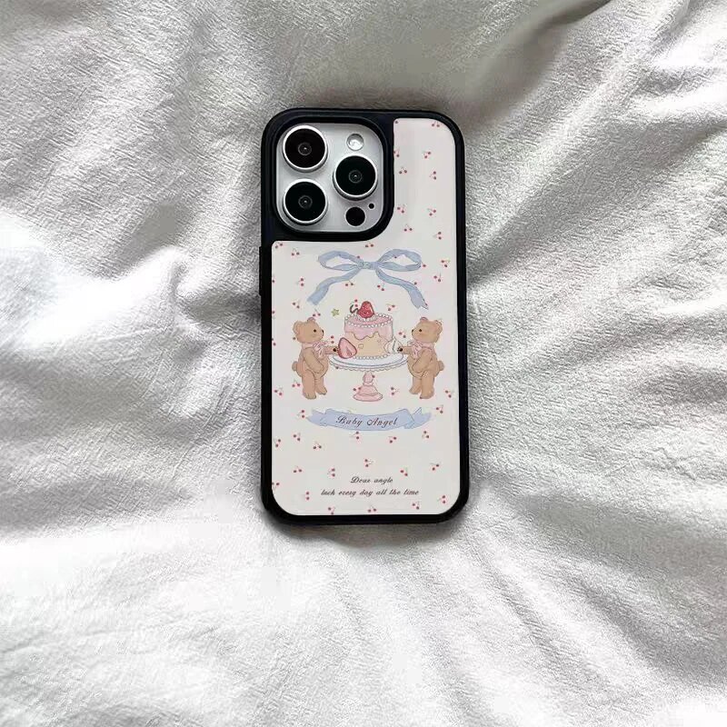 Корейский милый чехол для телефона INS Cherry Bear Cake для iPhone 16, 15, 14, 13, 12, 11 Pro Max XR XS MAX 7, 8 Plus, модный чехол Y2K