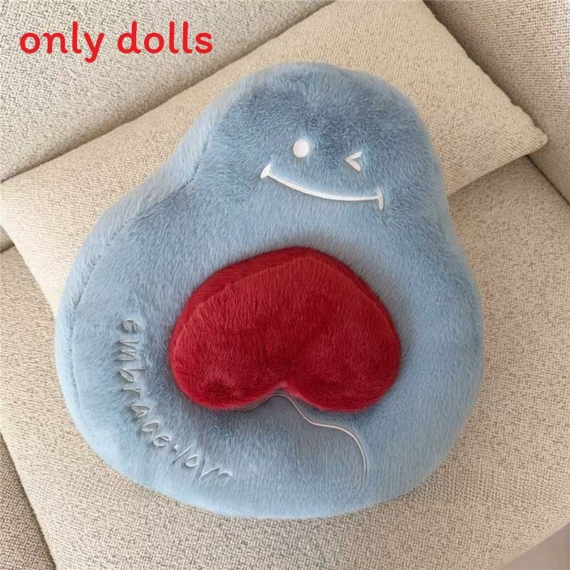 Cute heart embrace cushion with embroidered details for valentines day gift and home decor, blue