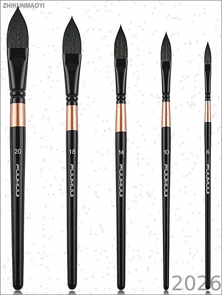 Набор кистей для рисования кошачий язык из белки 5 штук для акварели и гуаши