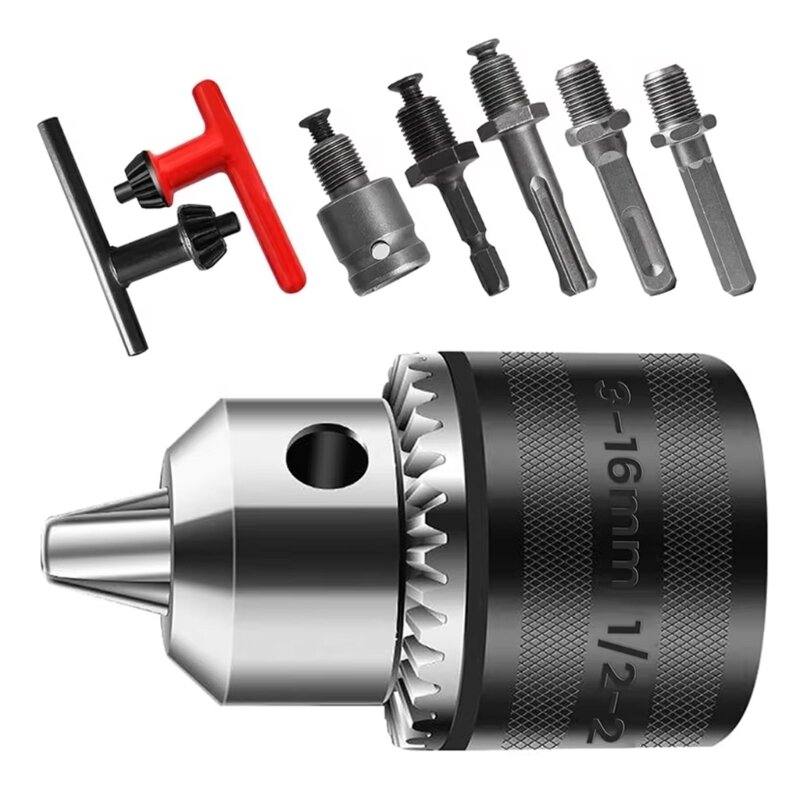 Комплект из 8 адаптеров для сверлильных патронов Универсальная совместимость для различных моделей дрелей Быстрая установка без использования инструментов Металлическая конструкция Портативный футляр для хранения В комплекте