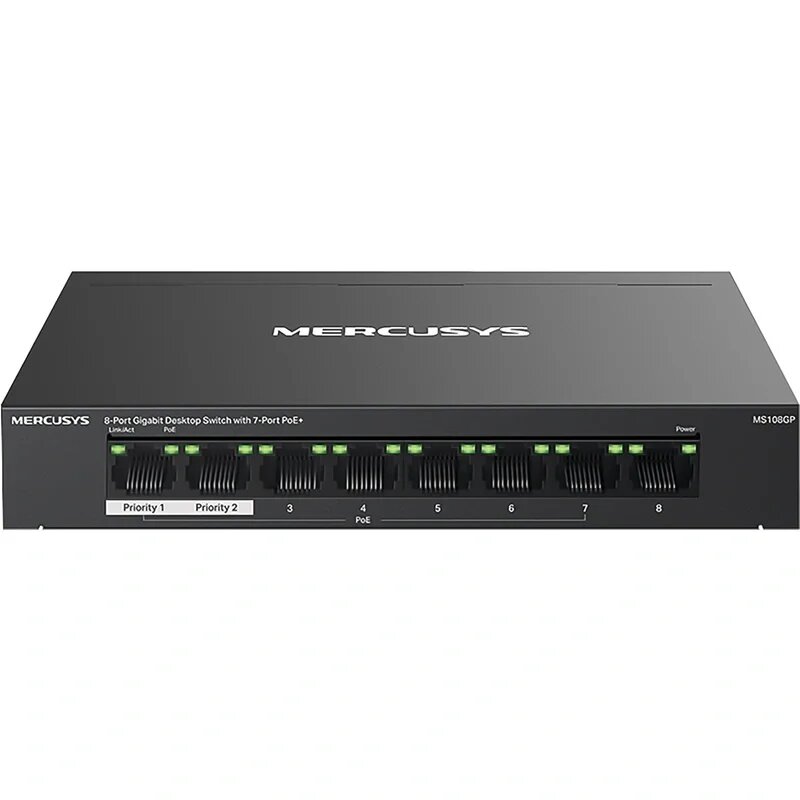 Коммутатор неуправляемый Mercusys MS108GP (L2) 8x1Гбит/с 7PoE+ 65W, 2387584