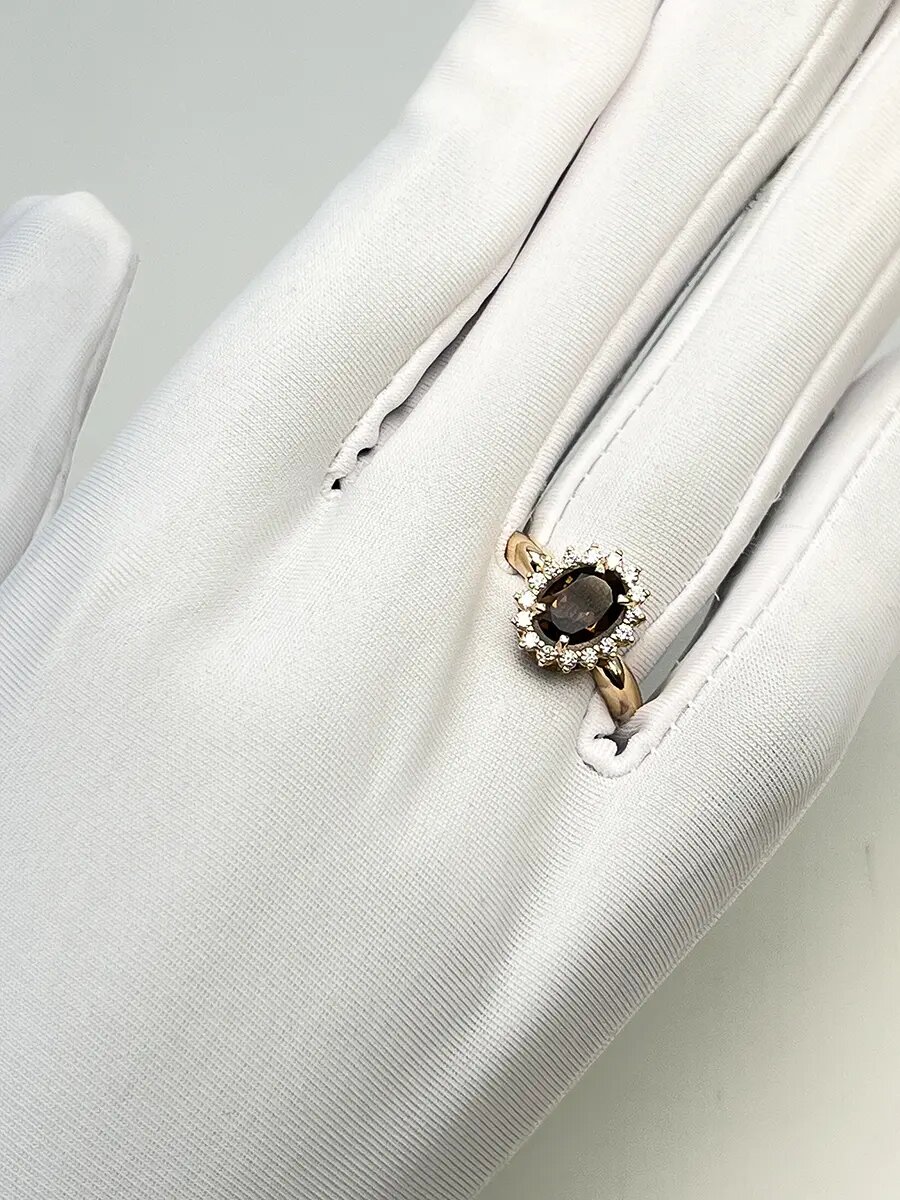 Кольцо, раухтопаз, фианит