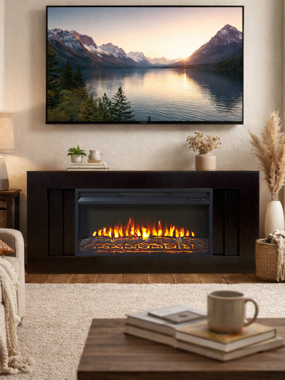 Линейный электрокамин Форвард BL с очагом Flash 36, пульт ДУ, звуковой эффект, обогрев, термостат (камин электрический)