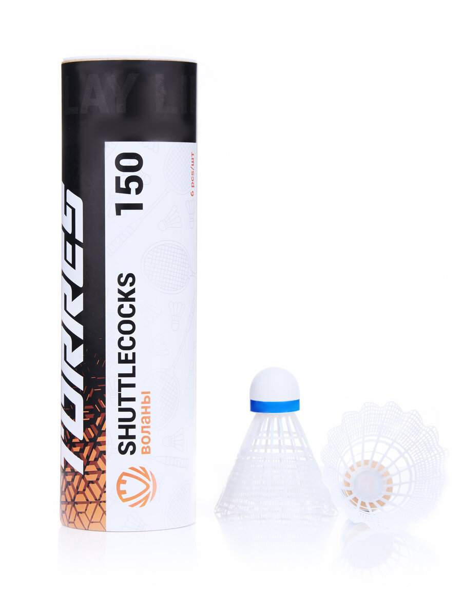Воланы для бадминтона пластиковые TORRES 150 белые, Средняя скорость, 6шт