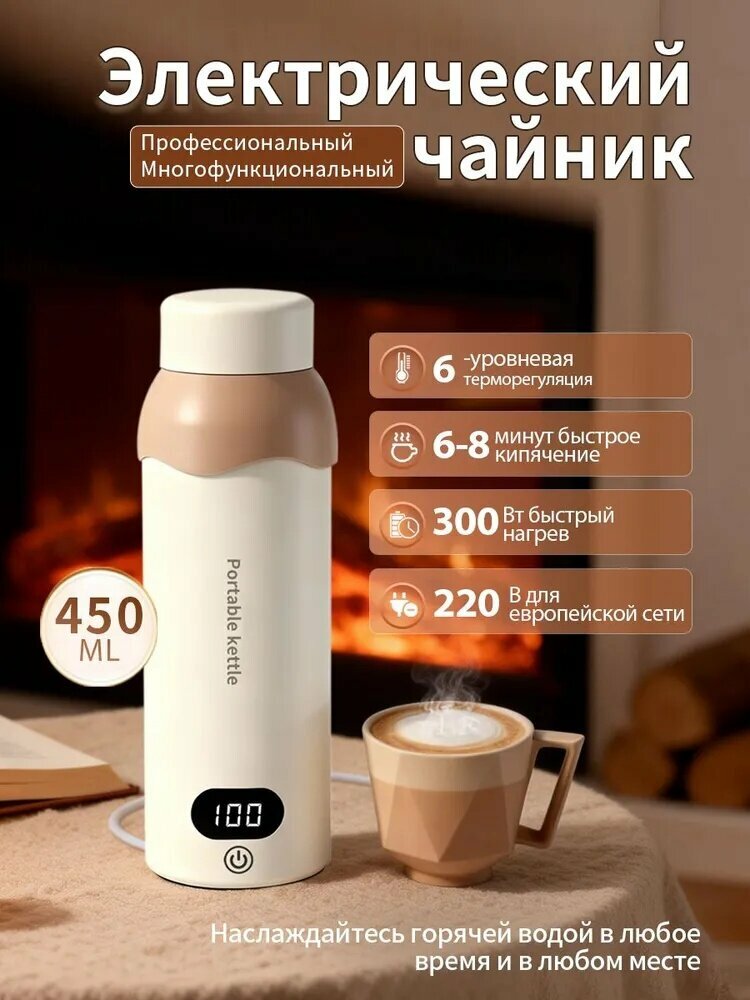 Портативный электрический чайник, 6 настроек температуры, точное регулирование температуры, 450 мл