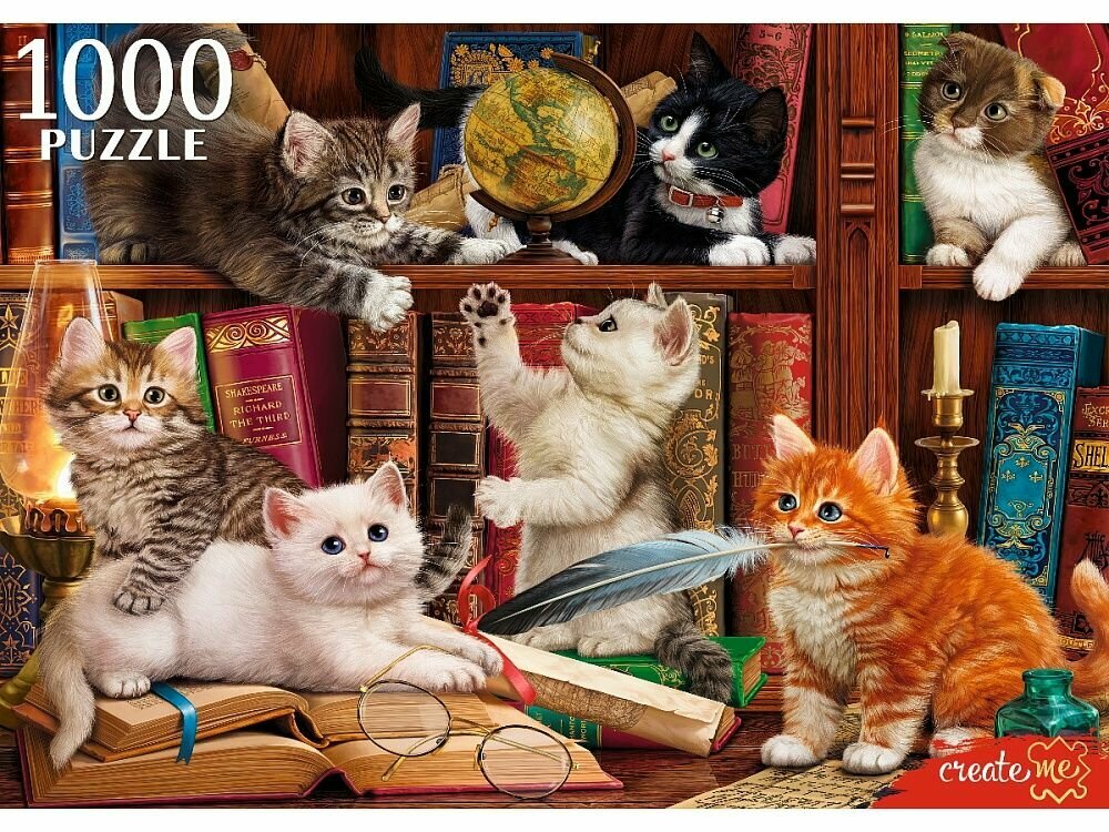 Puzzle/пазлы 1000 элементов "Котята на книжной полке" (П1000-9660)