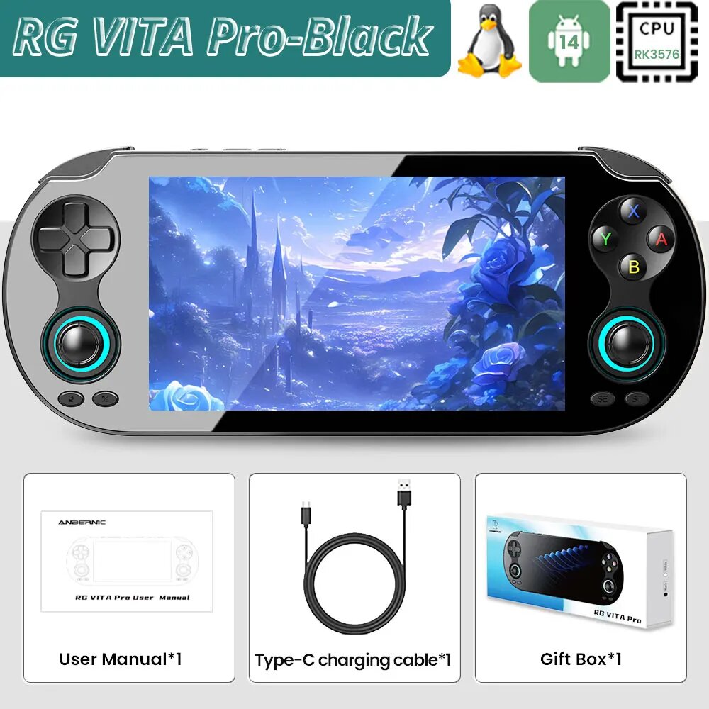 Anbernic RG VITA портативная игровая консоль 256G(8K Games), RG VITA Pro-Black
