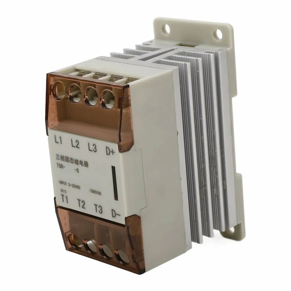 Трехфазное твердотельное реле с радиатором 40А для автоматизации управления, белый корпус, 3-32В постоянного тока, 24-380В переменного тока, быстрое переключение 10мс