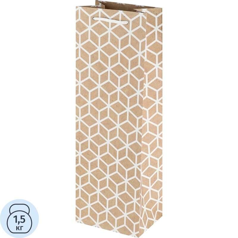 Пакет подарочный крафт-бум 12х36х8,5см(craft Bottle)Бел соты,130г ППК-4282