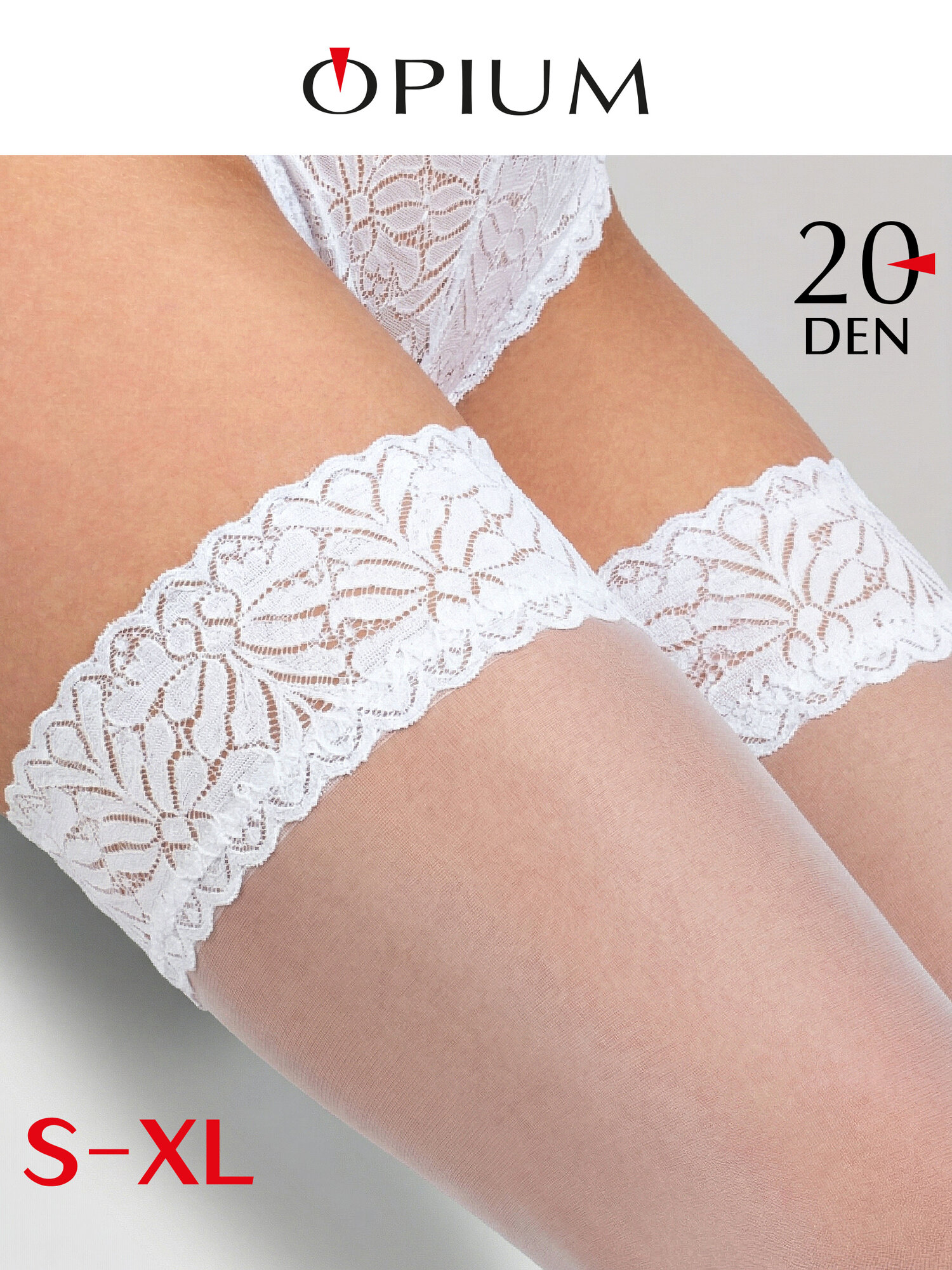 Чулки кружевные с силиконом 20 ден белые