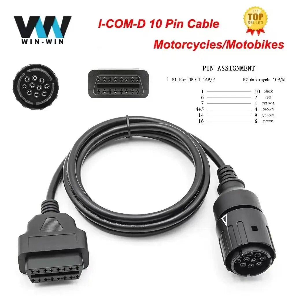 Кабель ICOM D 10-контактный для мотоциклов, ICOM-D OBD 2 OBD2, диагностический инструмент для автомобилей, сканер ODB2, удлинительный кабель
