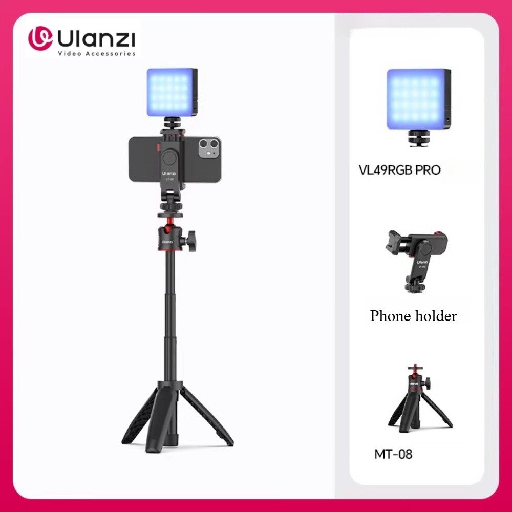 Ulanzi VL49 RGB PRO Заполняющий свет + зажим для телефона для горизонтальной и вертикальной съемки + удлинительный кронштейн MT-08