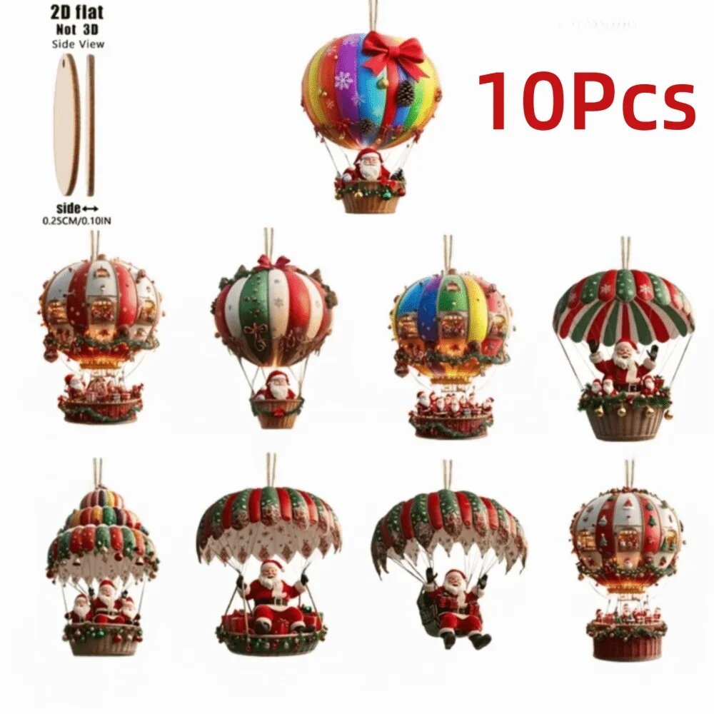 Деревянные подвесные елочные игрушки Санта Клаус 10 шт.
