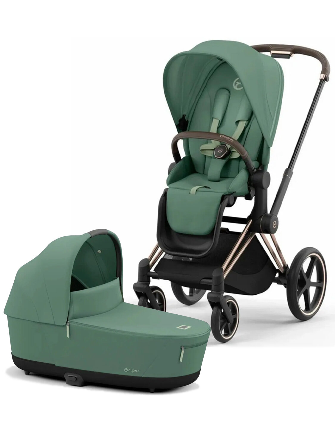 Коляска 2 в 1 Cybex Priam IV Leaf Green/Rosegold 523001513, до 22 кг, всесезонная, зеленый