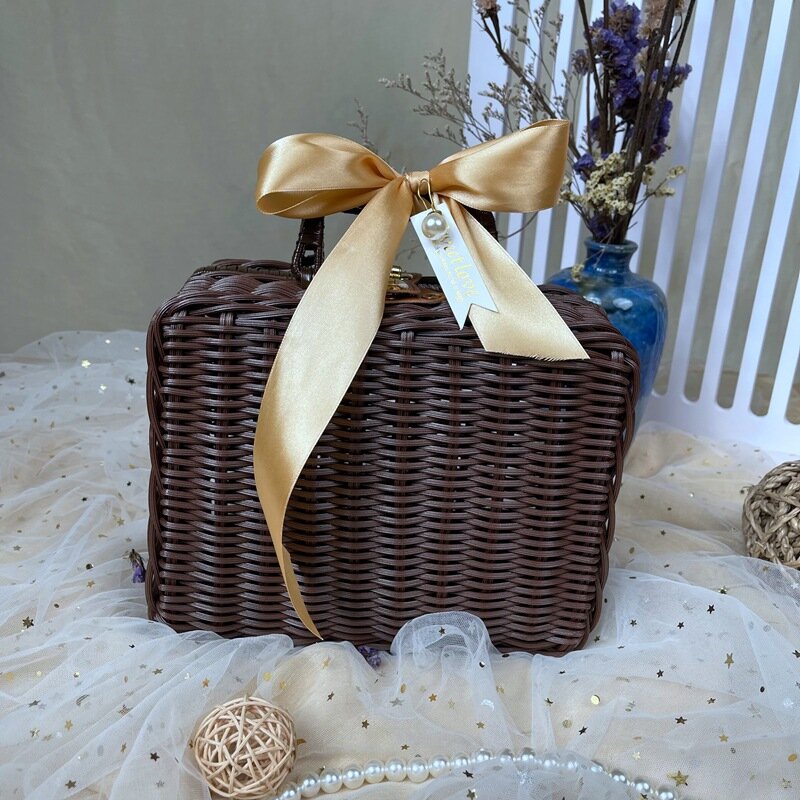 Плетёная коробка из ротанга, плетёная сумка из ротанга, винтажная подарочная коробка, коробка из ротанга карамельного цвета, элитная мужская свадебная подарочная коробка.