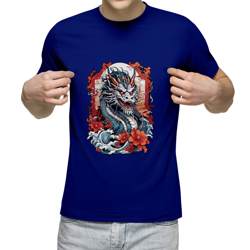 Мужская футболка «Владыка воды и огня» (синий, XL)