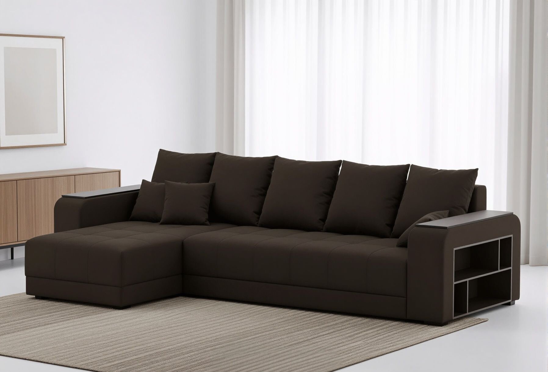 Угловой диван-кровать "Дубай", 300х160х85см, наполнитель пружинный блок, ящик для белья, левый угол, Ultra Chocolate