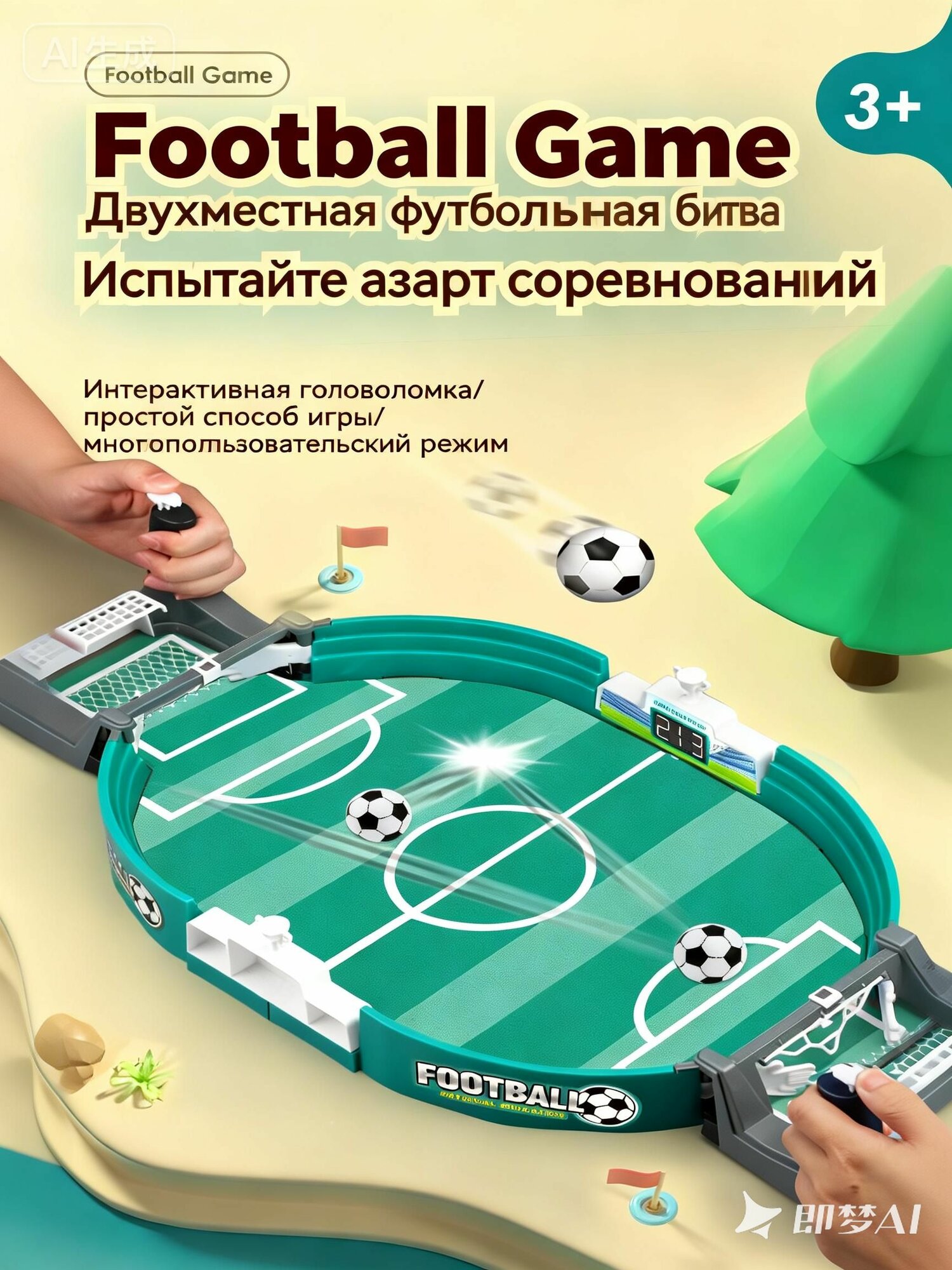 Настольный футбол для двоих Большой игровой стол с двумя мячами, семейная игра для детей и взрослых