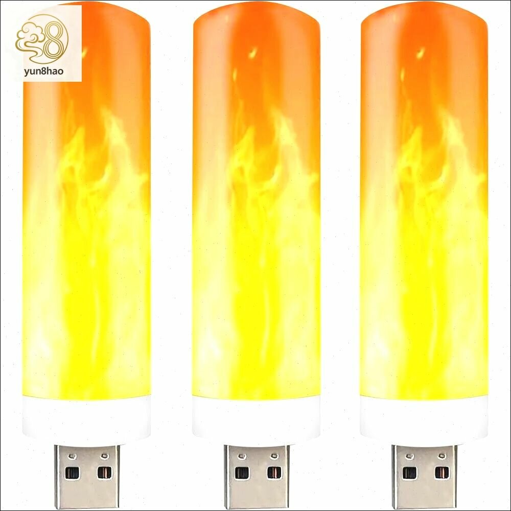 Светодиодная лампа-свеча с питанием от USB, ночник с эффектом мерцания пламени, Теплый свет 1500К