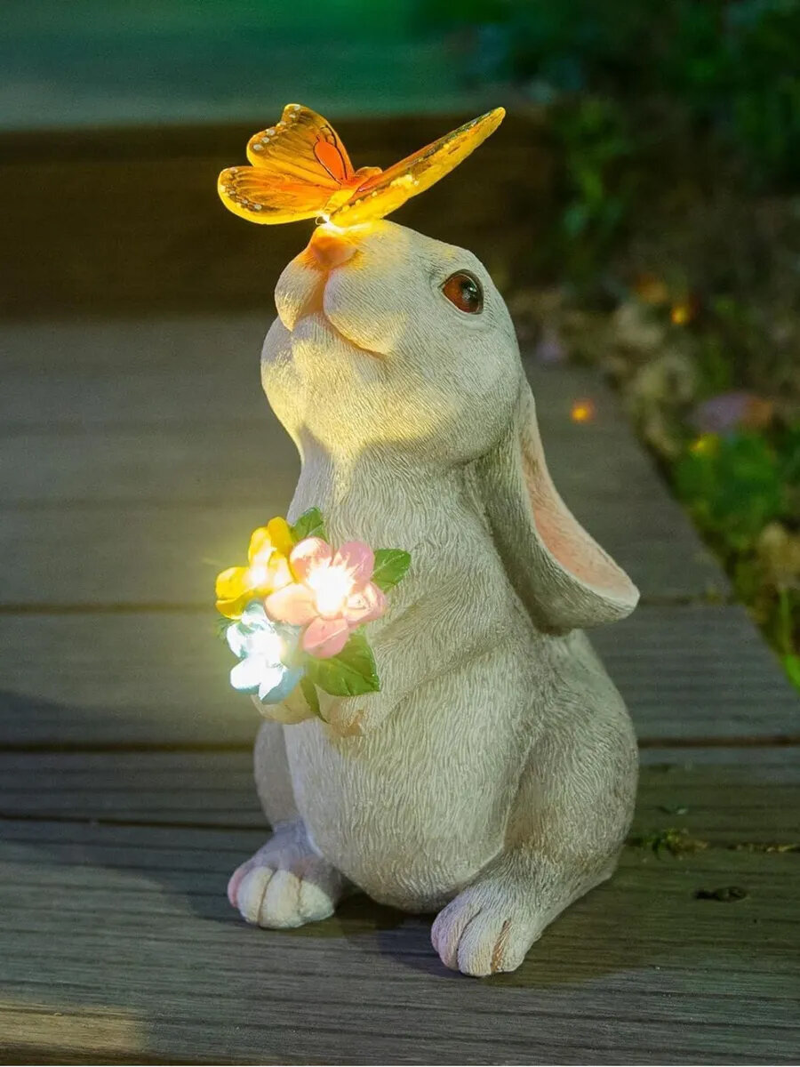 Декоративная садовая фигурка Bunnyfly заяц с LED подсветкой / солнечная лампа для сада и двора