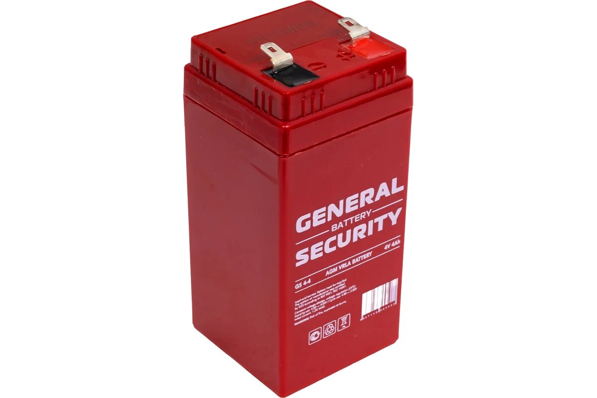 Аккумулятор General Security GS4‑4 4 В 4 Ач AGM ударопрочный ABS корпус с клеммами F1 FASTON 4,75 мм