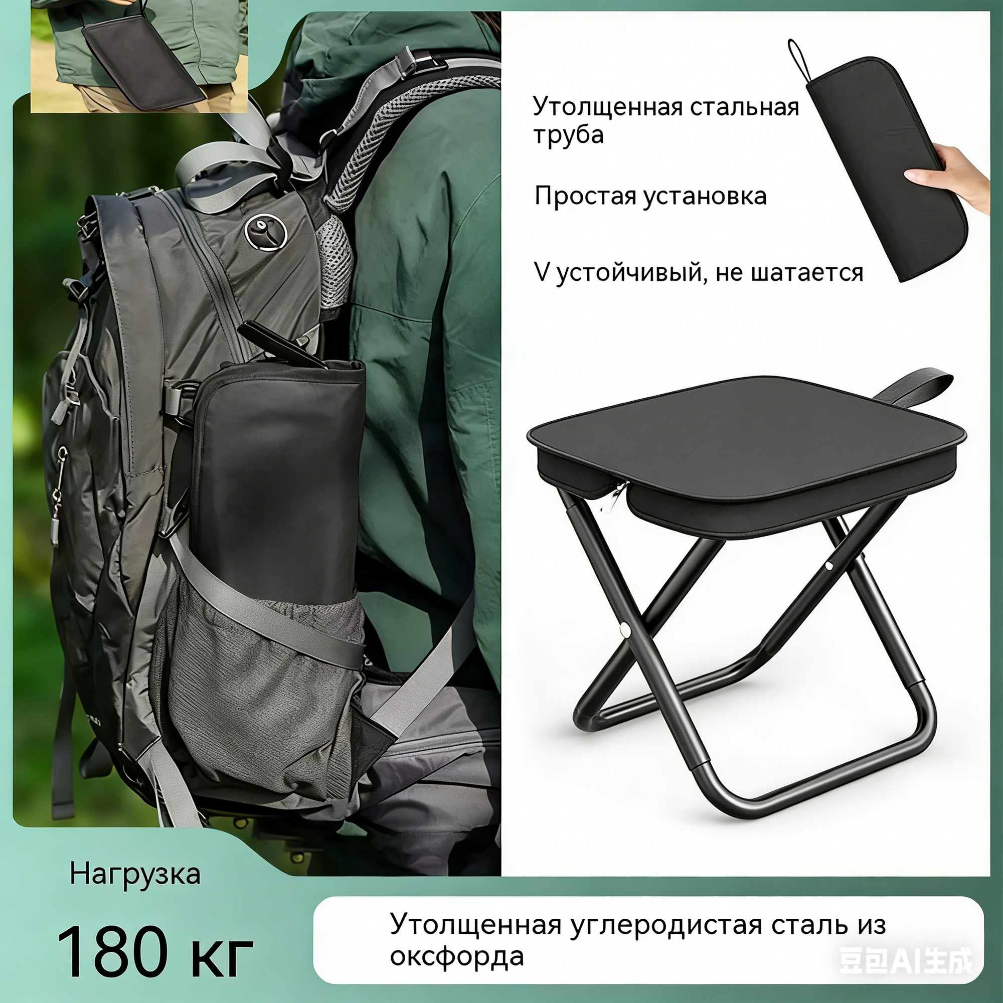 Кресло для рыбалки, сверхлёгкое, устойчивое, черное матовое, 150кг