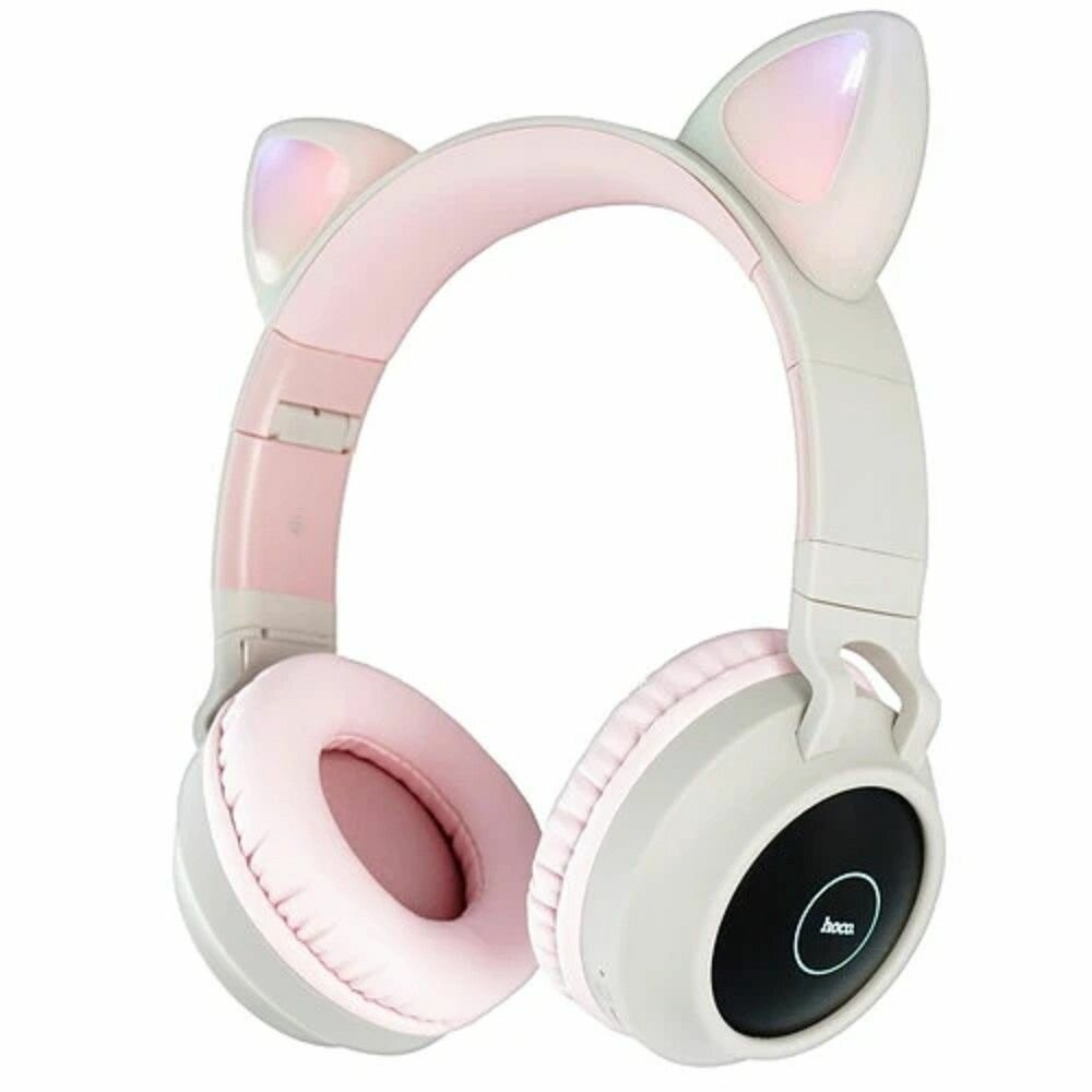 HOCO Наушники Полноразмерная гарнитура с кошачьими ушами беспроводная W27, розовый + серый