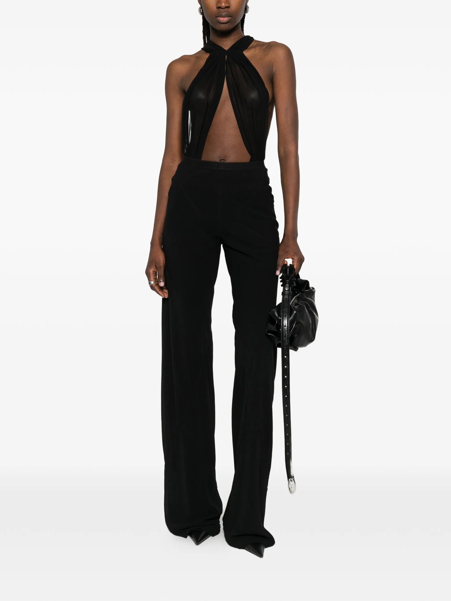Брюки палаццо Rick Owens Bias ribbed palazzo pants, размер 40, черный — фото 1