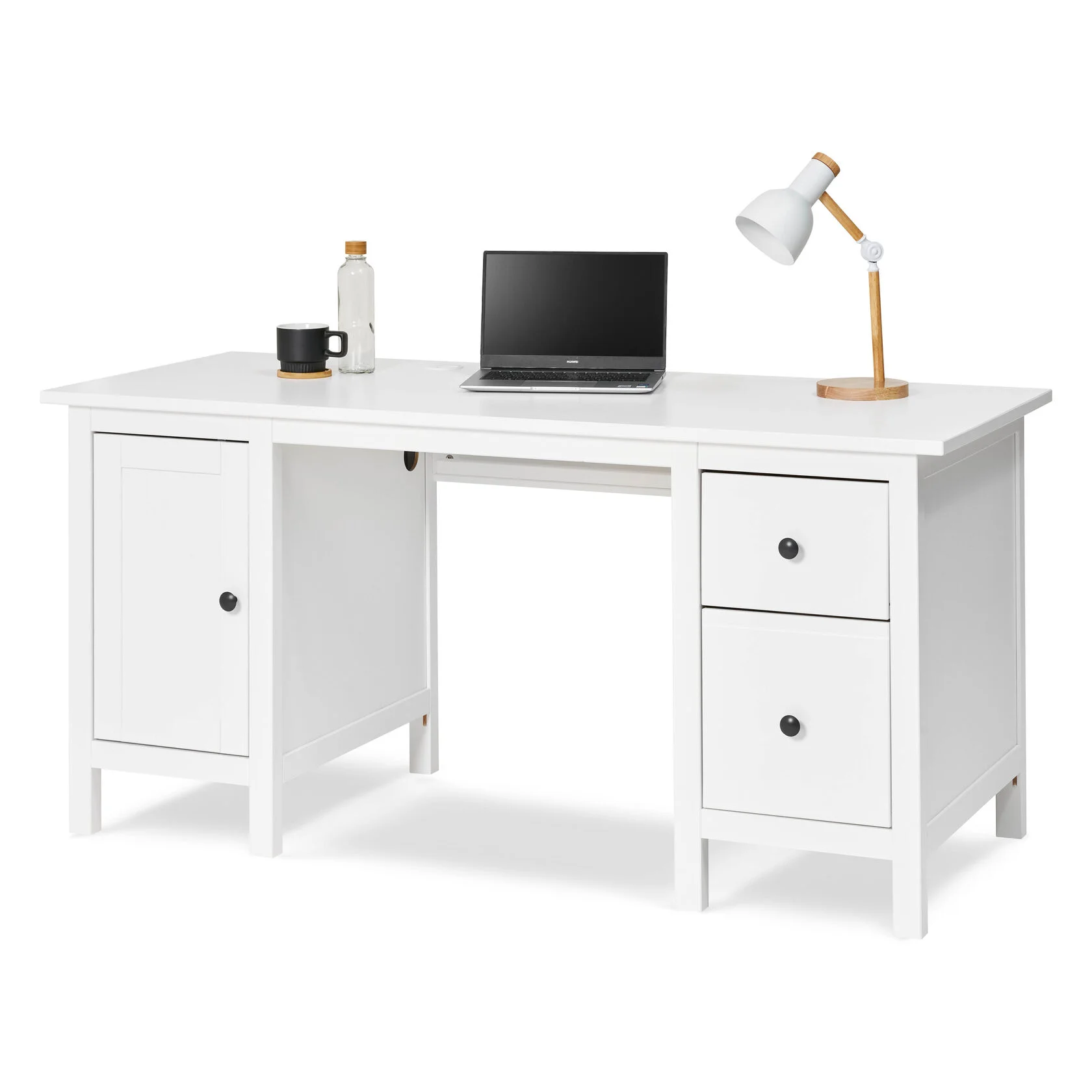 Стол письменный HEMNES "Кымор", с тумбами, ящиками, белый 155 см x 65 см x 74 см