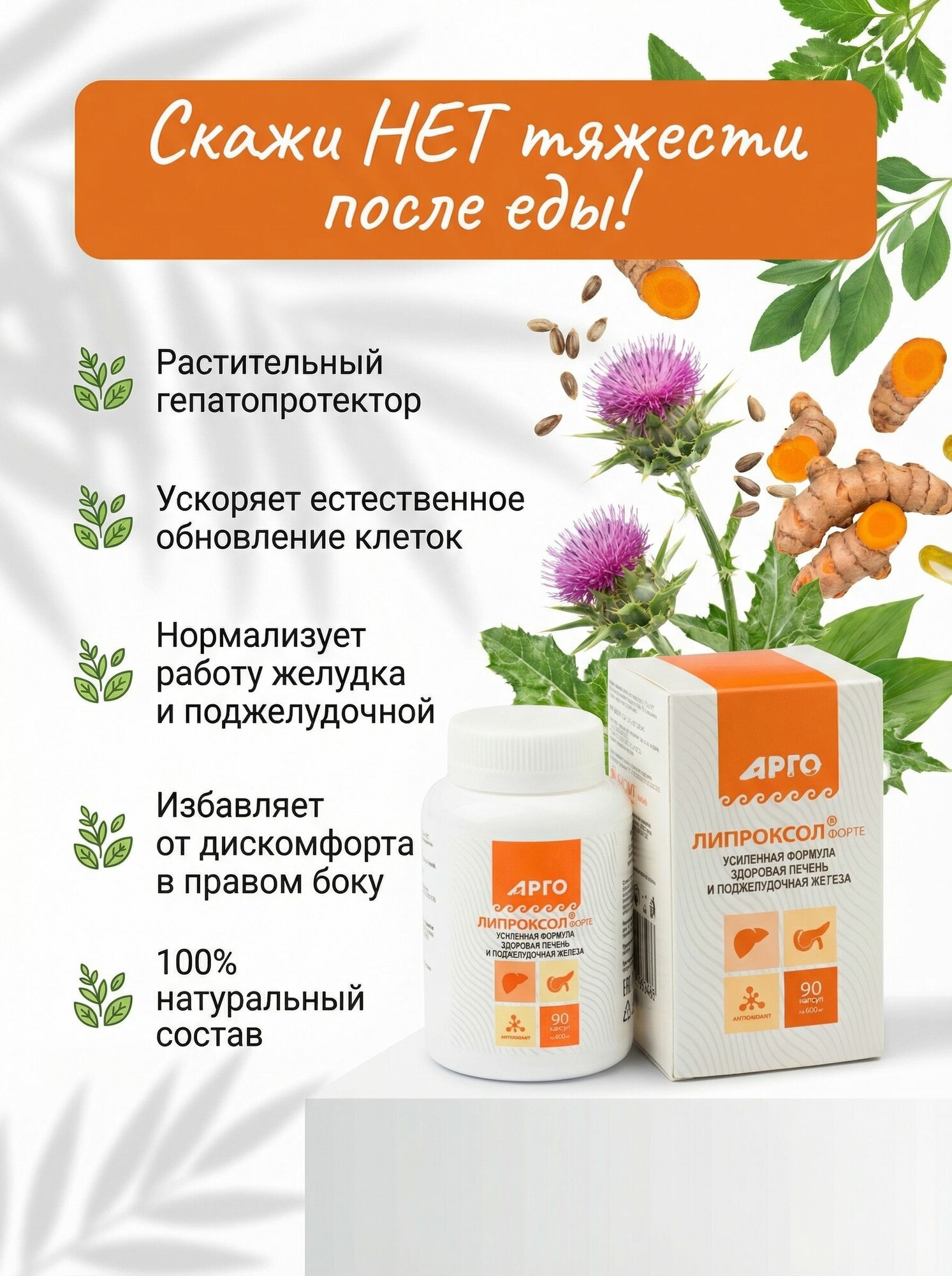 Комплекс для очищения и защиты печени Липроксол форте, расторопша солянка холмовая и куркума для детокса организма, капсулы, 90 шт