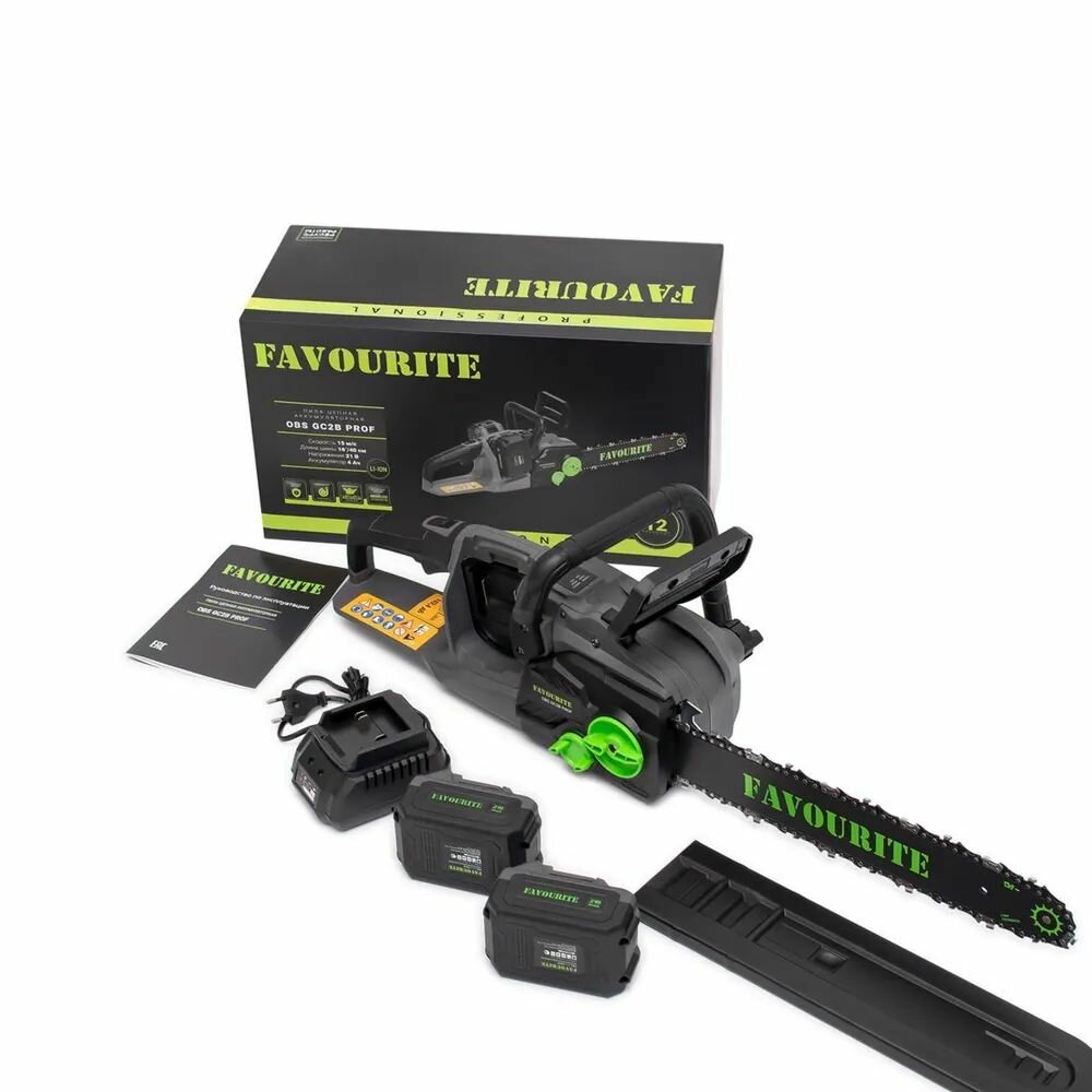 Пила цепная аккумуляторная FAVOURITE OBS GC2B PROF, 16"/40 см, 3/8", бесщёточный двигатель АКБ*2 шт